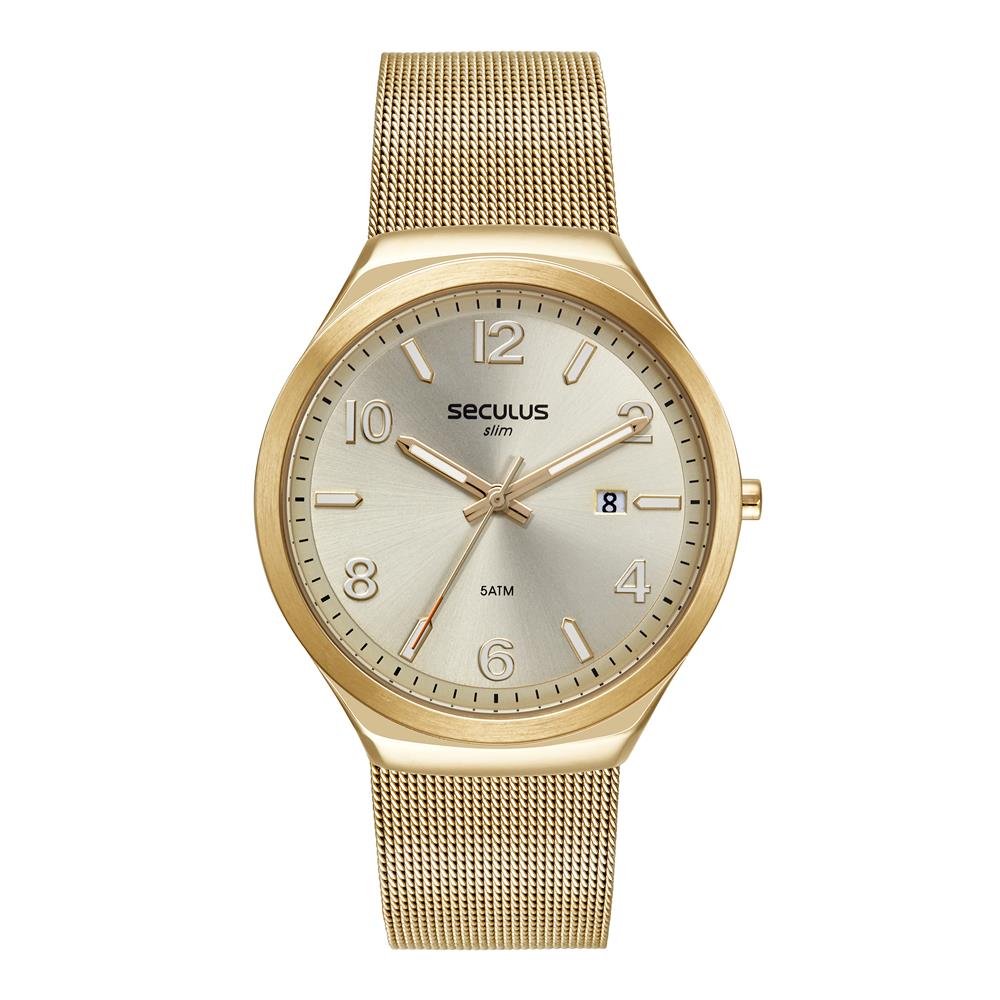 Relógio Seculus Masculino Ref: 77288gpsvda2 Slim Mesh Dourado Dourado