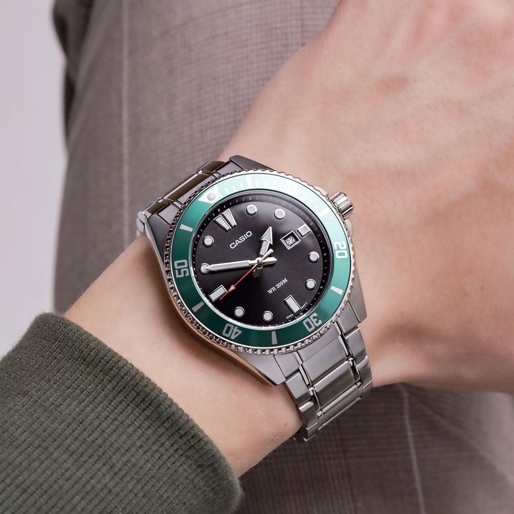 Relógio Casio Masculino Ref: Mdv-107d-3avdf Duro Diver Prateado Prata