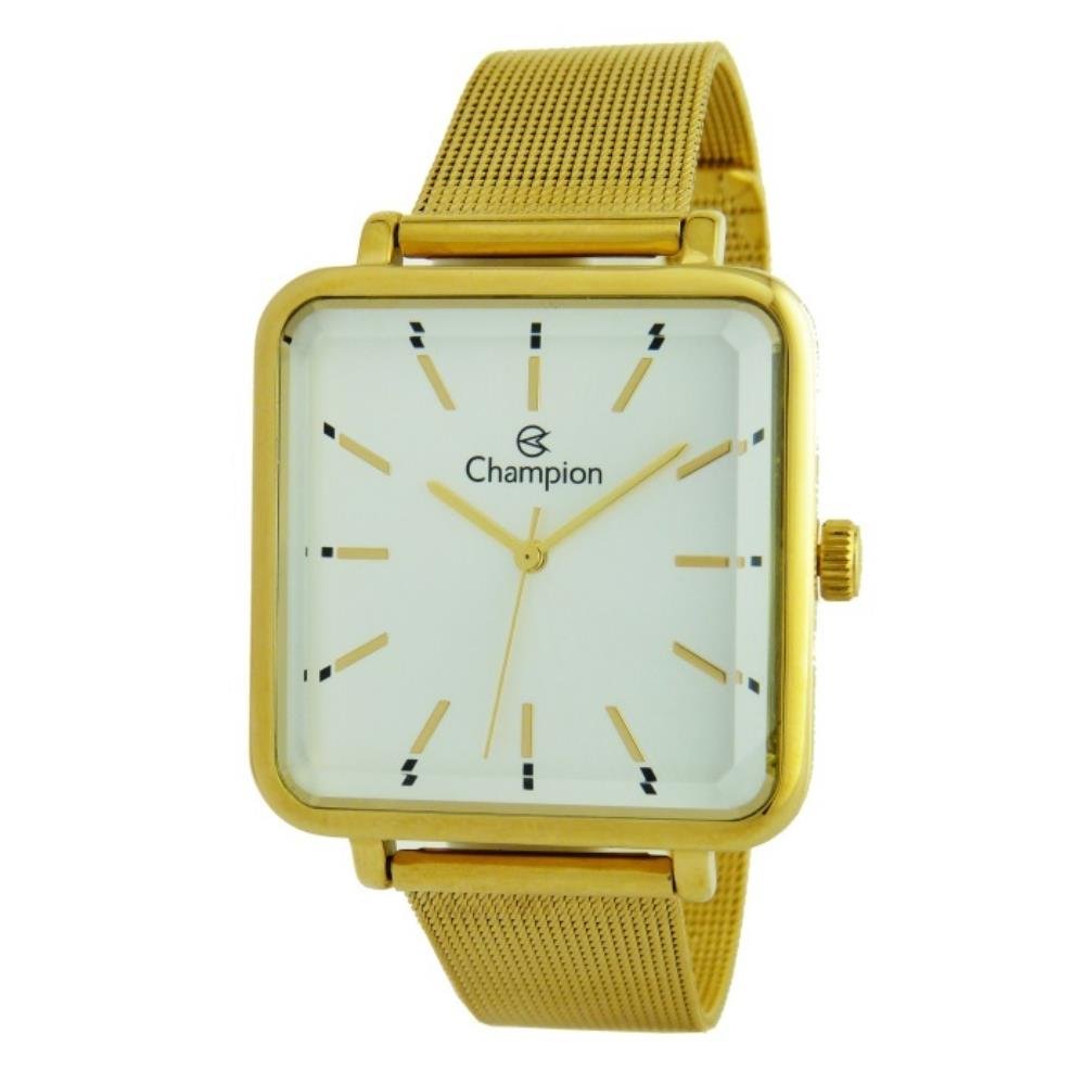 Relógio Champion Feminino Ref: Cn21363h Retangular Mesh Dourado Dourado