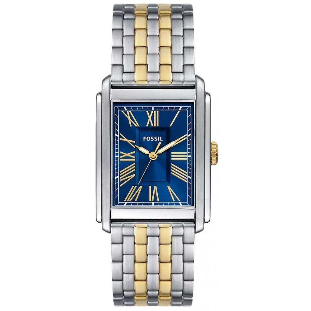 Relógio Fossil Masculino Ref: Fs6010/1kn Clássico Retangular Bicolor Prata