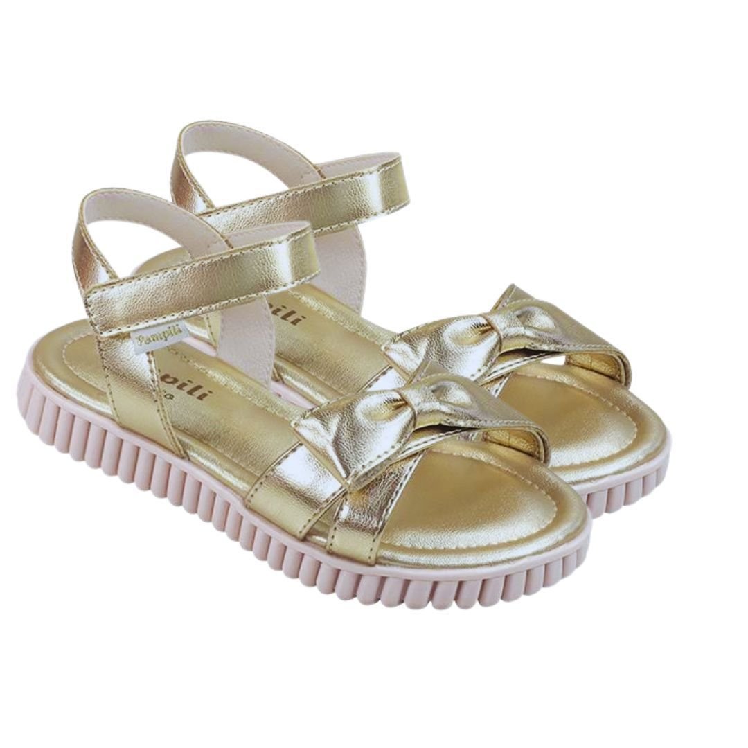 Sandália Infantil Candy Lacinho Dourado Pampili Dourado