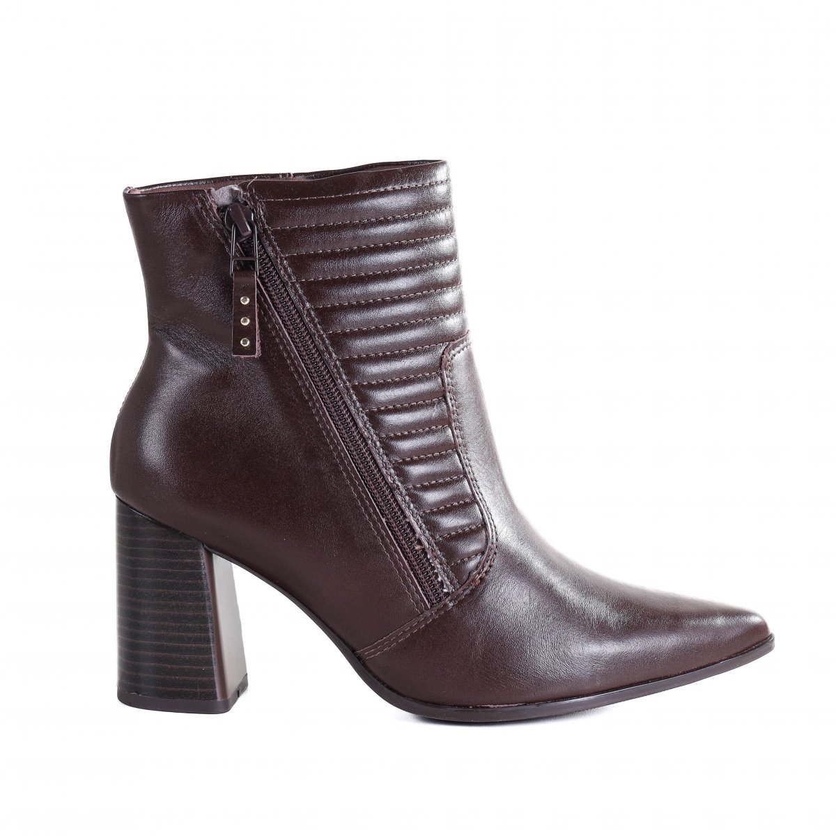 Bota Feminina Ramarim Cano Curto Com Zíper 2468103 Marrom
