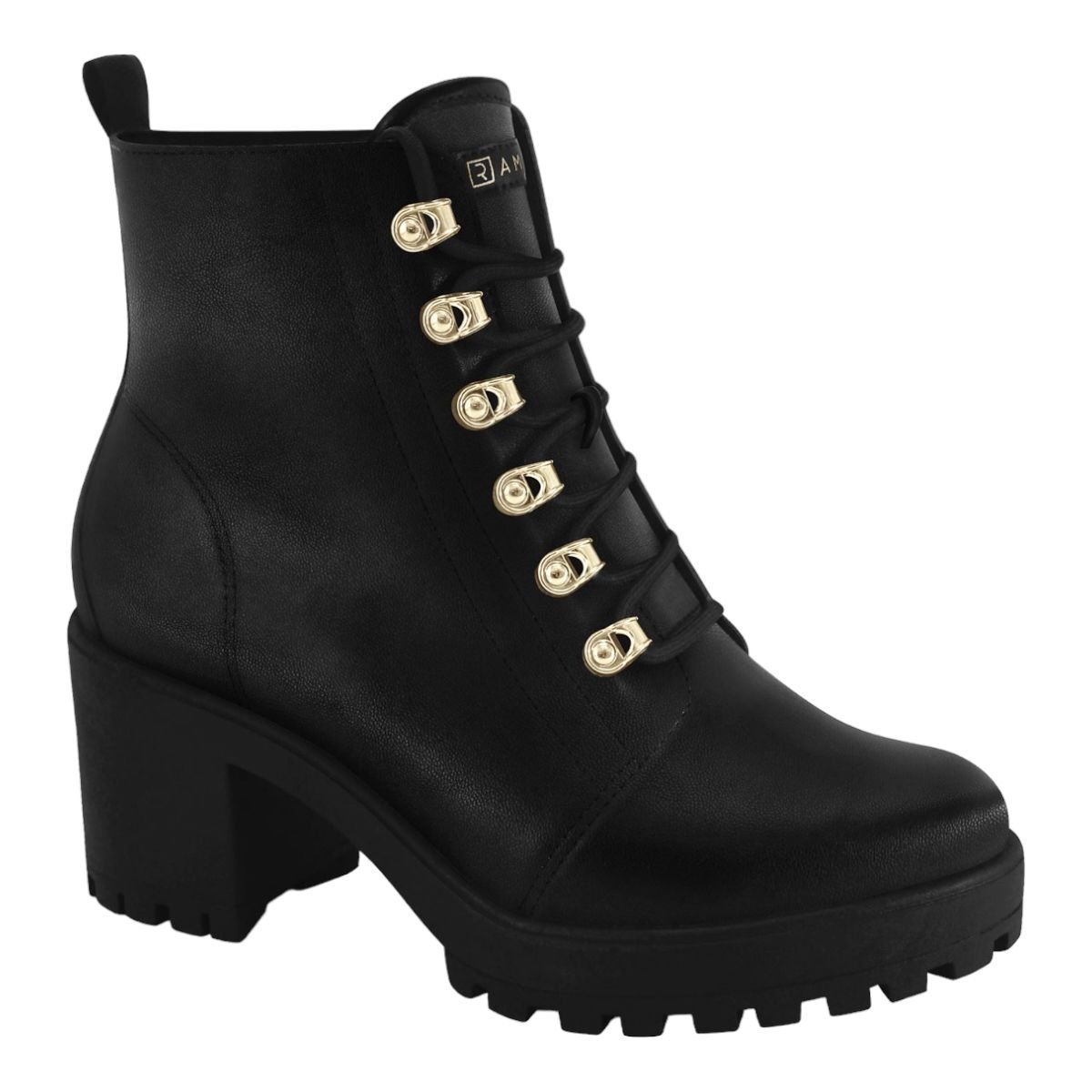 Bota Ramarim 2356123 Coturno Salto Grosso Tratorado Cadarço Feminino