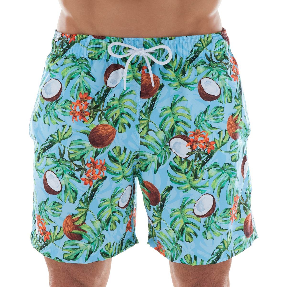 Shorts Beachwear Estampado Côco Mash - 613.28 Azul