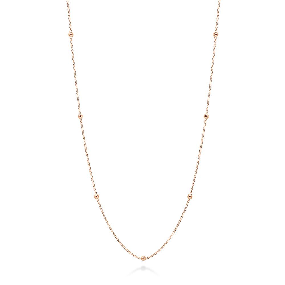 Colar Longo em Prata 925 com Banho de Ouro Rosé 18k com Bolinhas Dourado