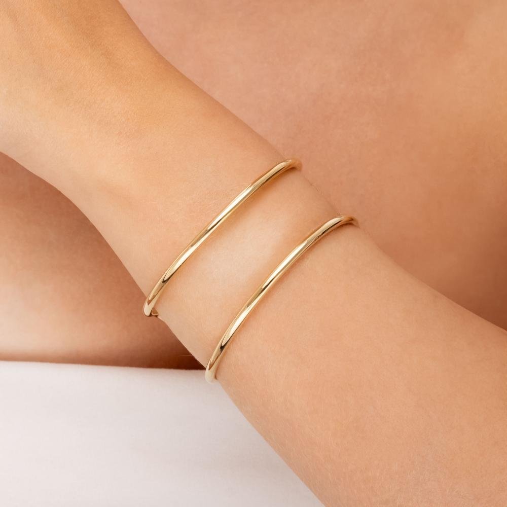 Bracelete Ajustável De Tubo Duplo Liso Banhado a Ouro 18k Dourado