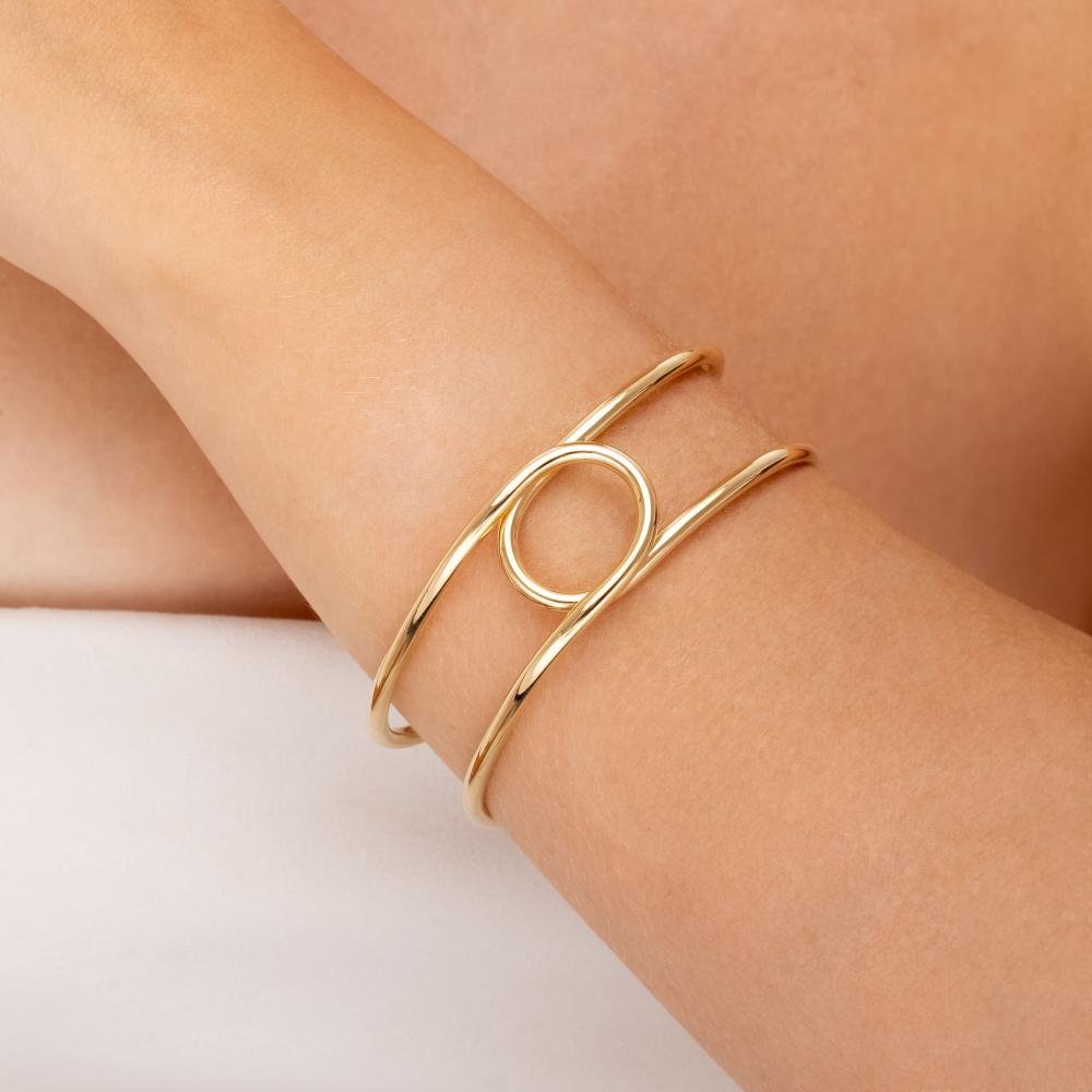 Bracelete Ajustável Tubo Duplo Orgânico Banhado a Ouro 18k Dourado