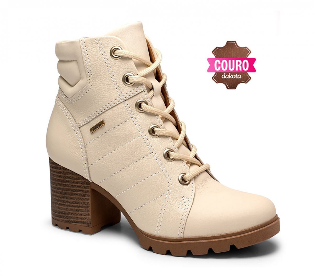 Bota Coturno Salto Bloco Em Couro Dakota G4564 Feminino Bege