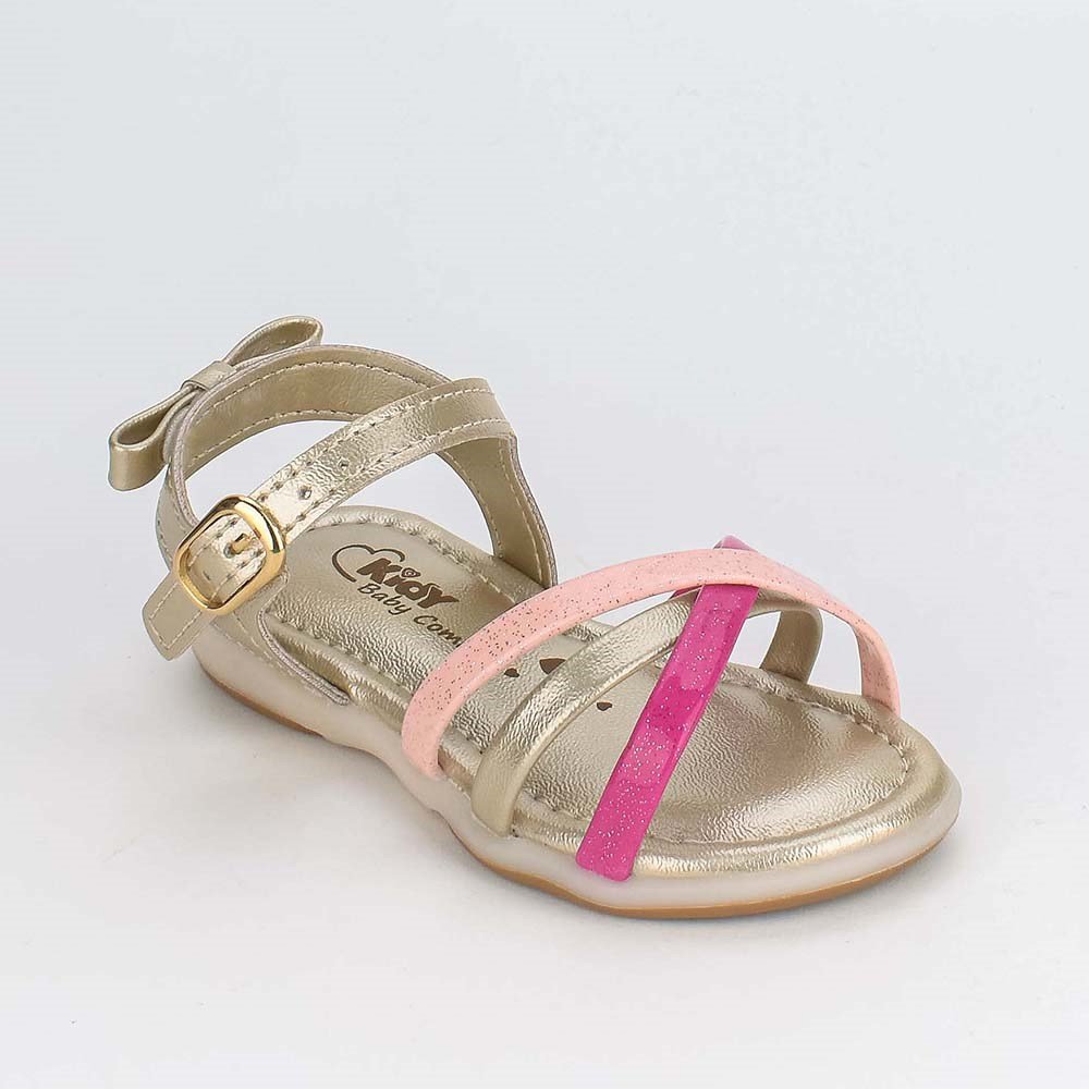 Sandália Bebê Kidy Comfort Tiras Coloridas Dourada Dourado