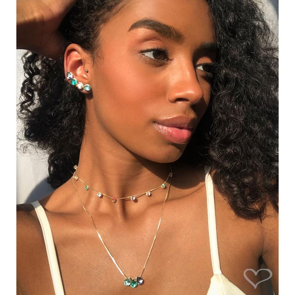 Brinco piuka ear cuff callie gotas zircônia folheado a ouro 18k Dourado