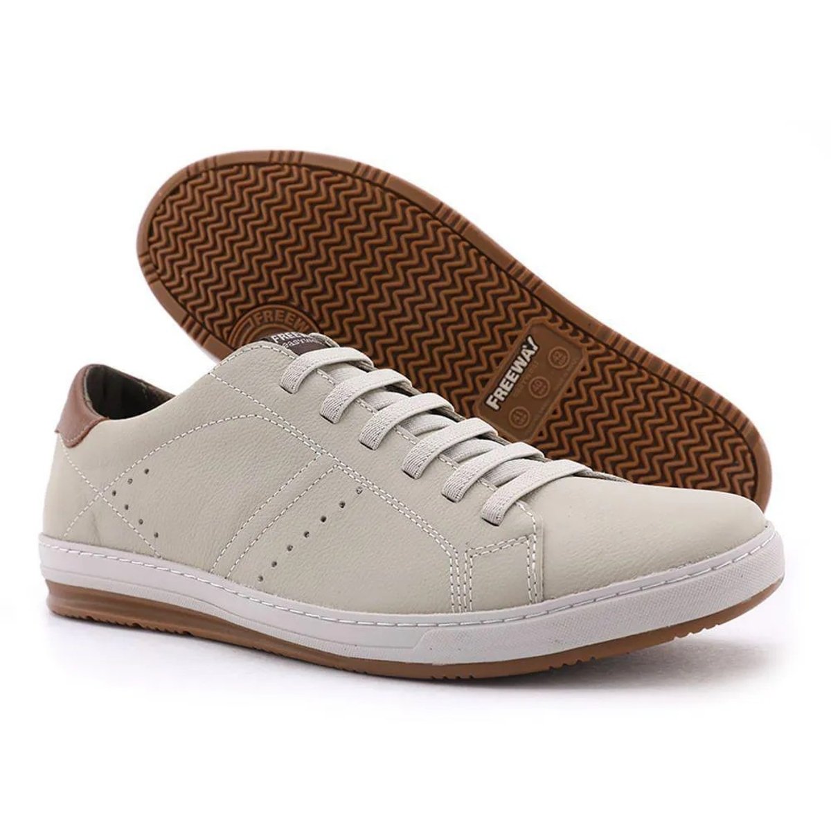 Sapatenis Casual Masculino em Couro Free Way Dust Branco