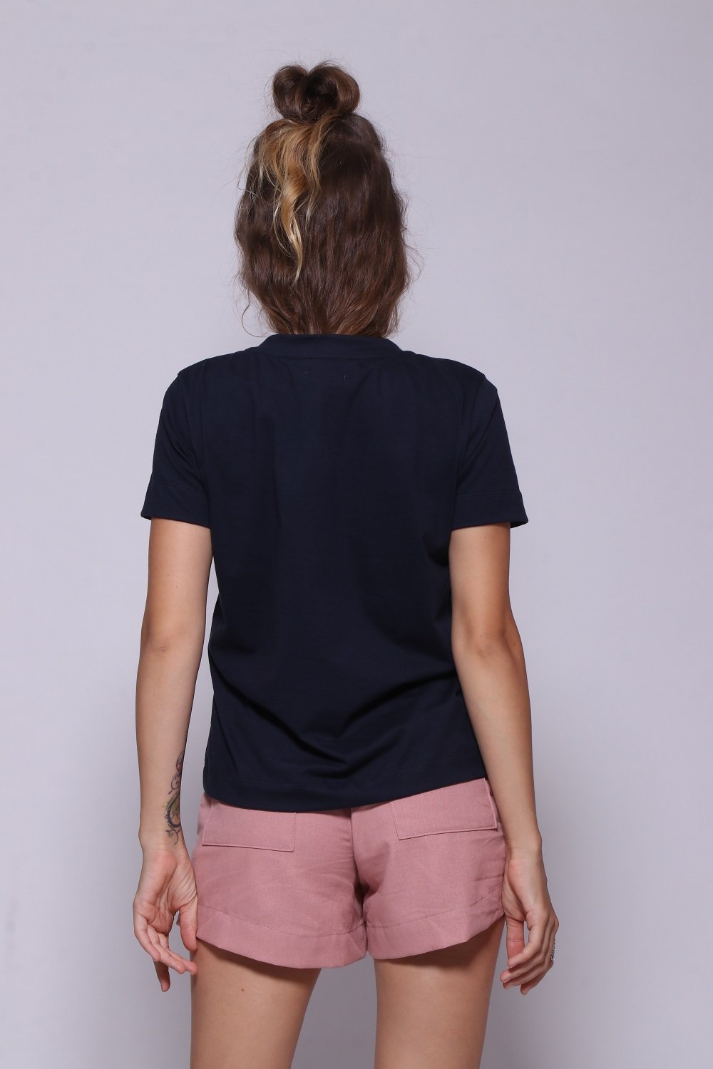 Blusa Decote V Lisa Azul Marinho Azul