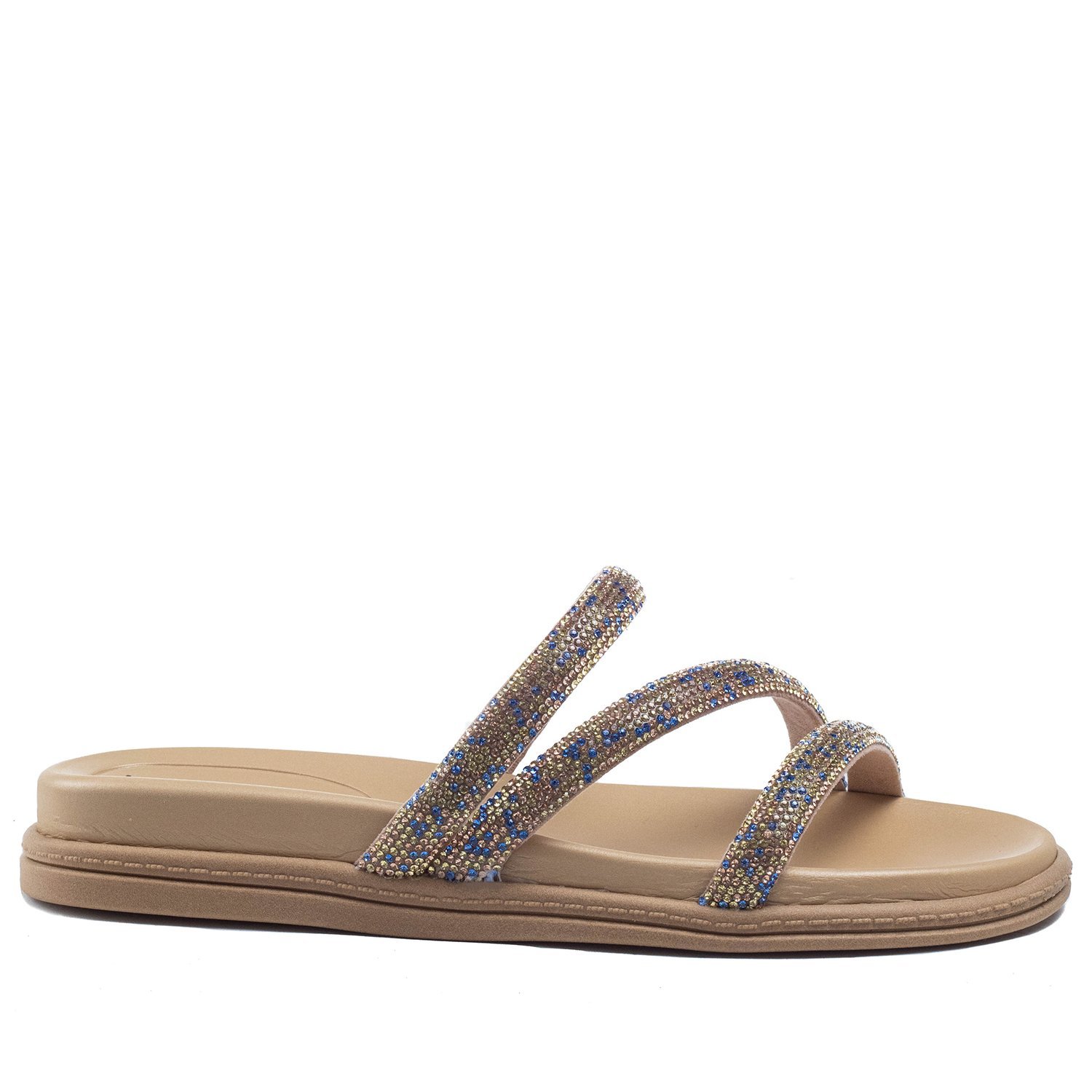 Chinelo Beira Rio Tira Strass Azul