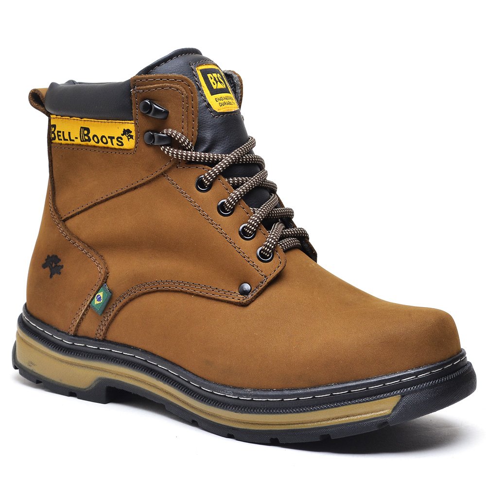 Bota Coturno em Couro Casual Bell Boots com Costura Manual Cadarço e ...