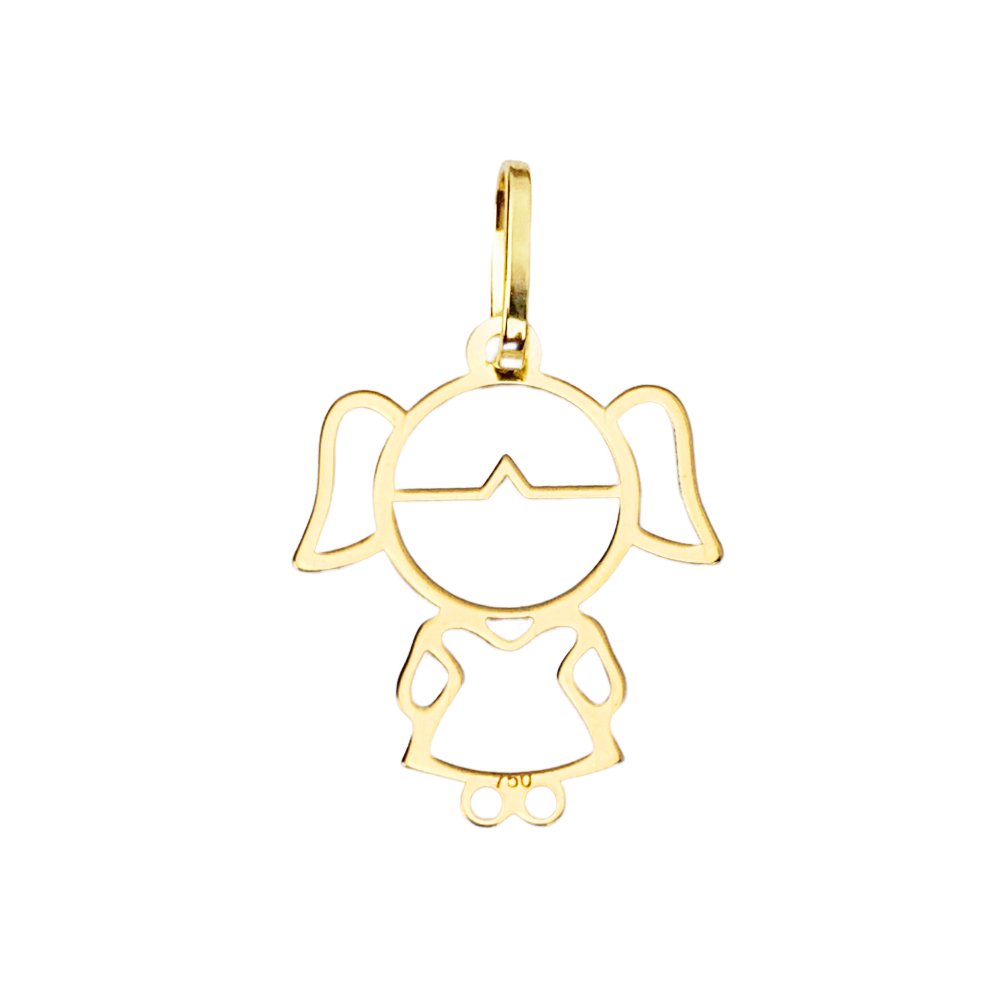 Pingente Menina Grande Vazado Em Ouro 18K Dourado