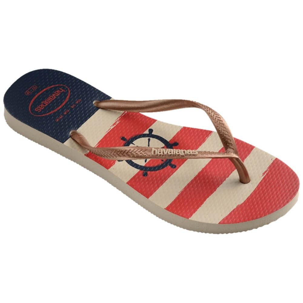 Chinelo Havaianas Feminina Slim Nautical Bege Multicores
