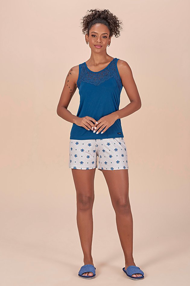 Pijama Azulejo Azul Regata - Toque Sleepwear Azul