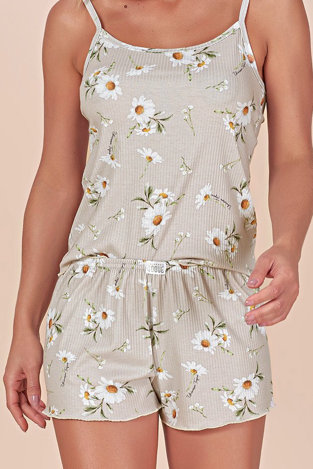 Short Doll Margaridas - Toque Sleepwear Branco