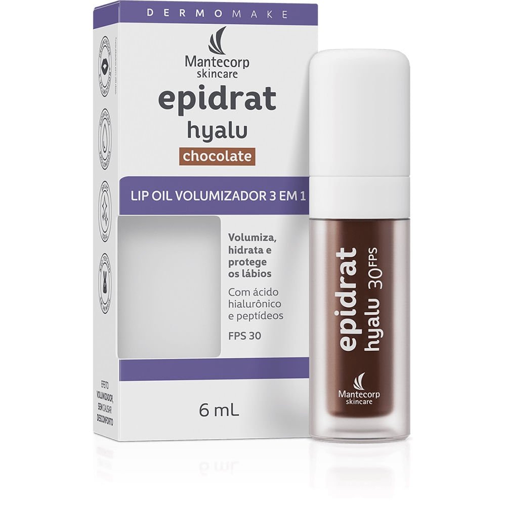 Lip Oil Volumizador 3 em 1 Epidrat Hyalu Chocolate FPS 30 6ml Chocolate