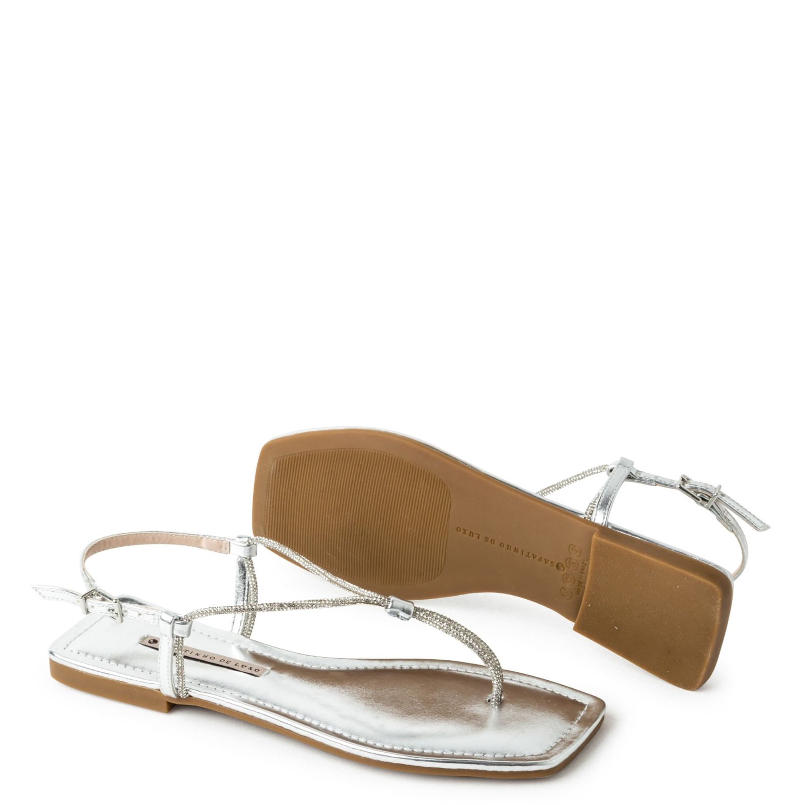 Rasteira Metalizado Prata Cordão Brilho 3000.123_7 Prata