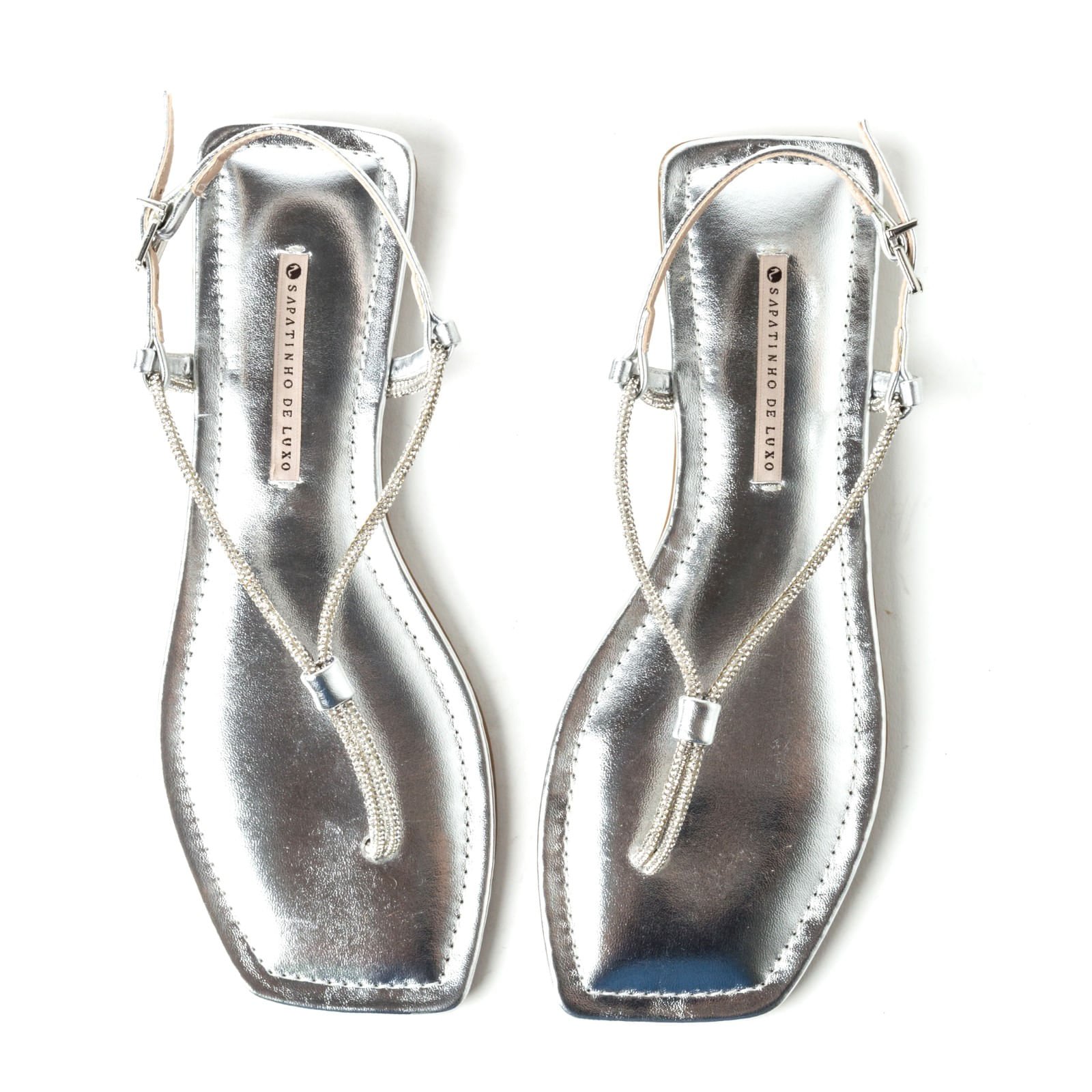 Rasteira Metalizado Prata Cordão Brilho 3000.123_7 Prata