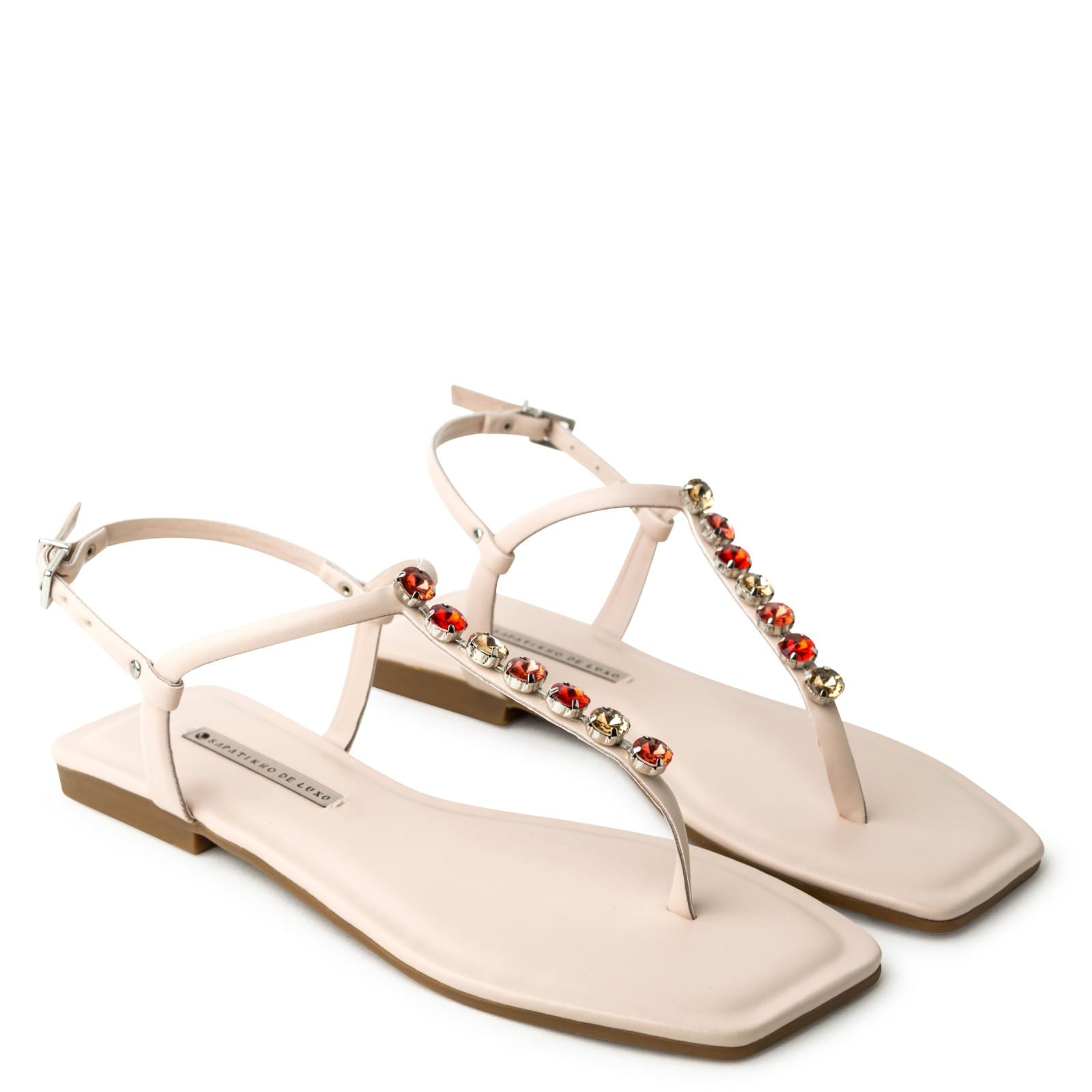 Rasteira Nude Baby Napa com Pedras Vermelhas Cristal 1380.181_7 Bege