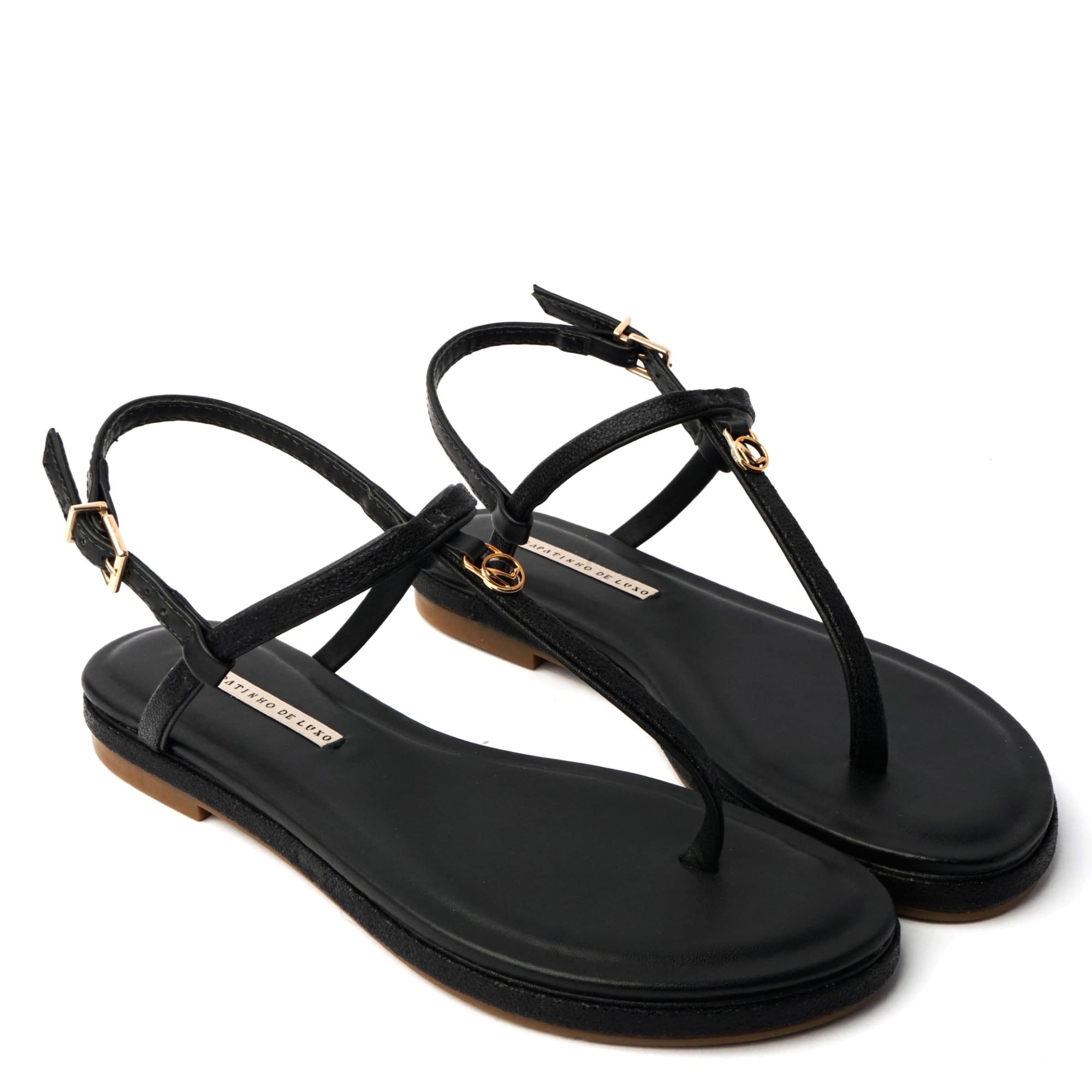 Rasteira Sandália Preta com Pingente SDL Ouro 950.27_1 Preto