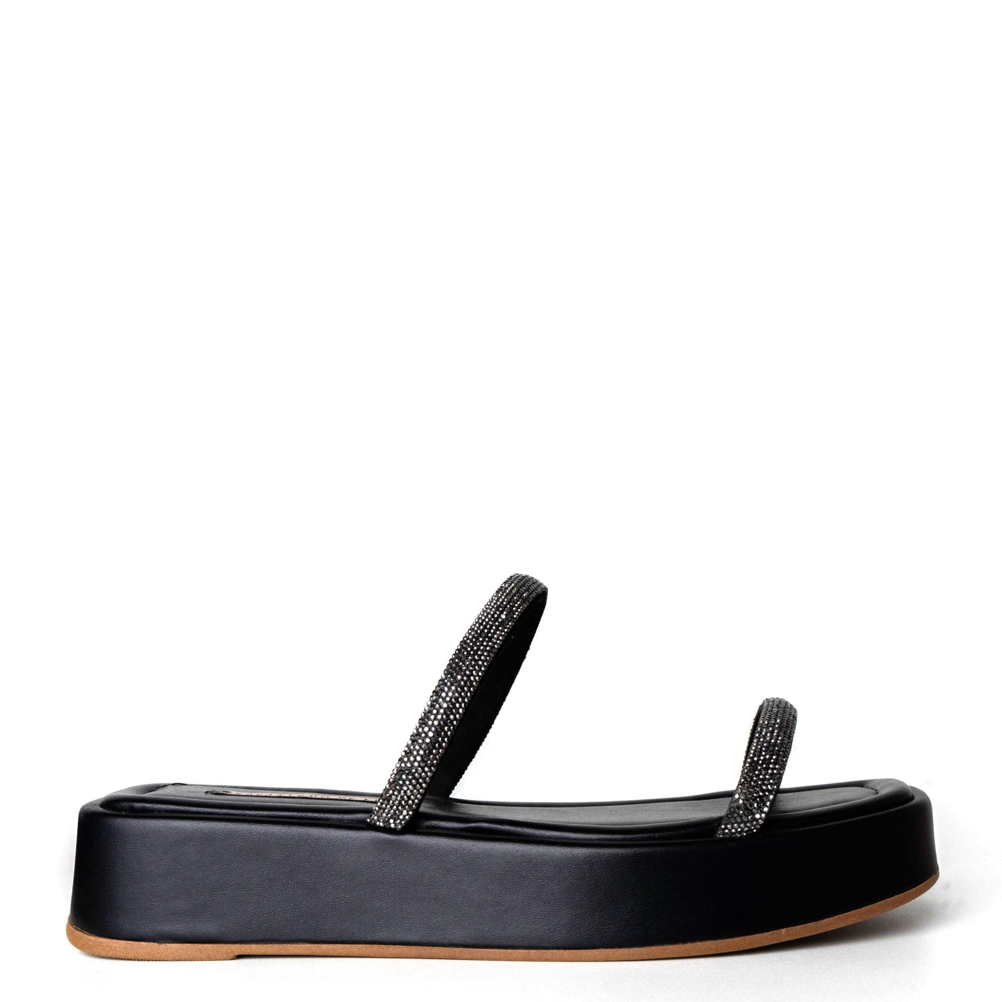 Tamanco Preto Flatform com Pedras Mini Cristal 9360.36_1 Preto