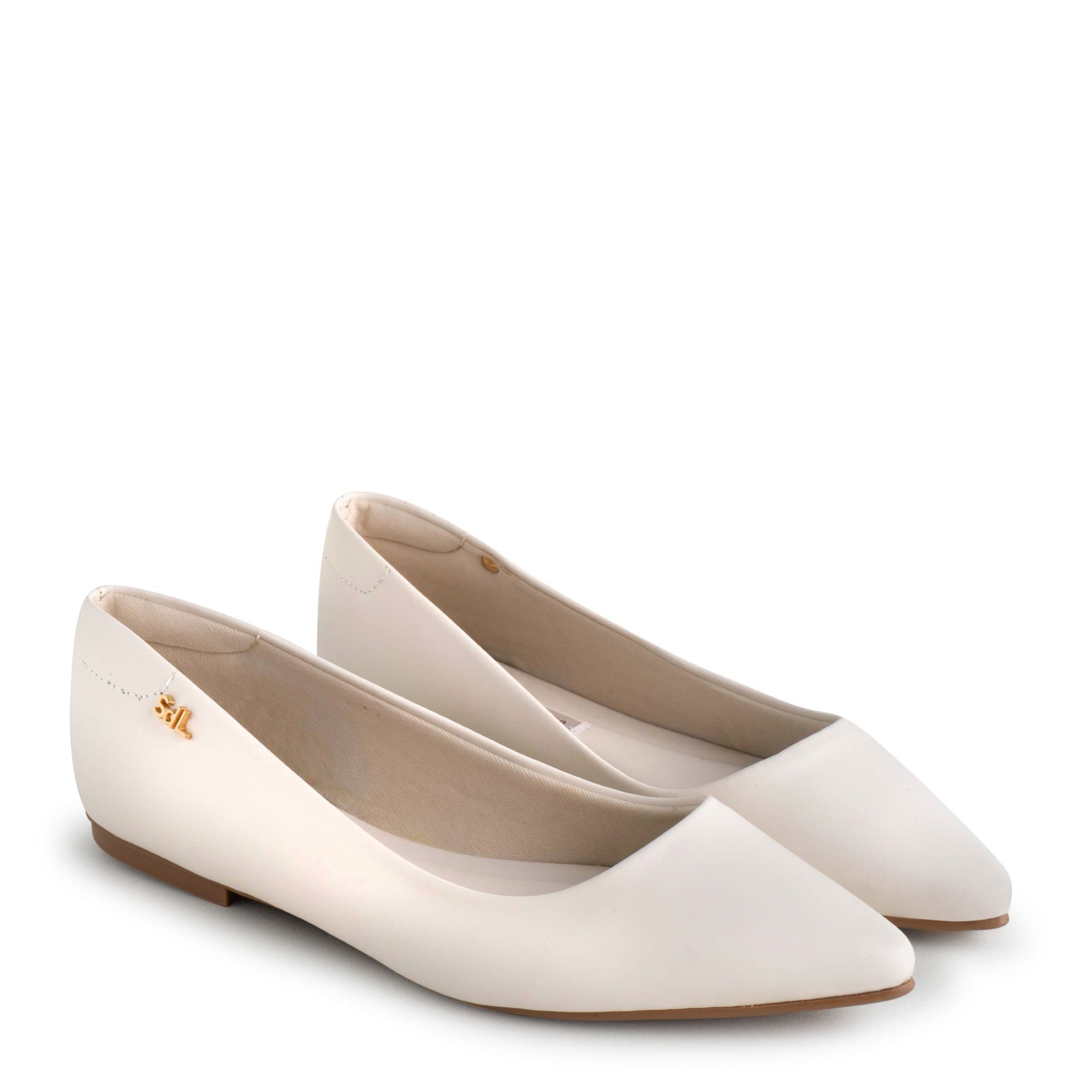 Sapatilha Napa Off White / Ouro Com Bico Fino 100070.01_2 Branco