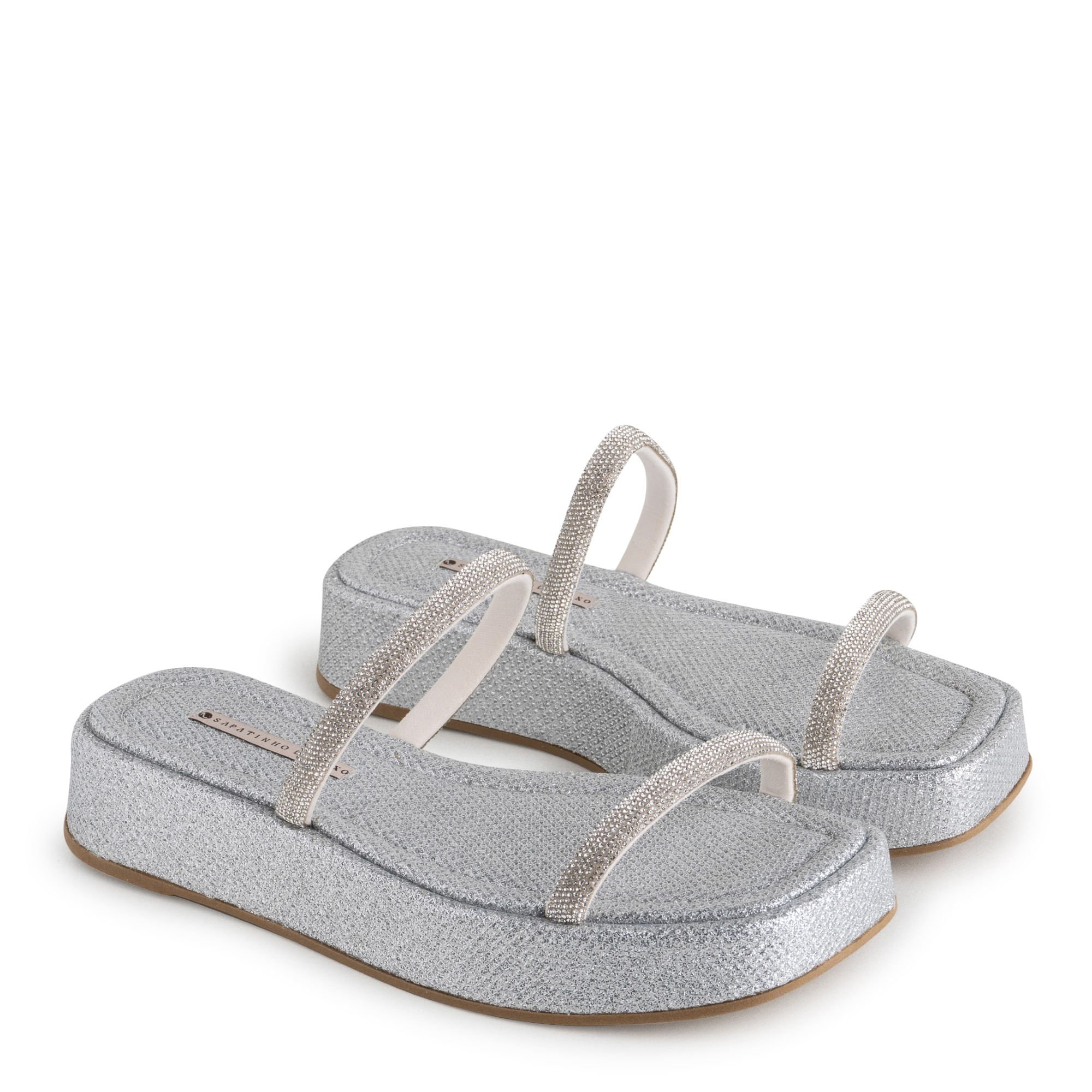 Tamanco Prata Flatform com Pedras Mini Cristal 9360.36_4 Prata