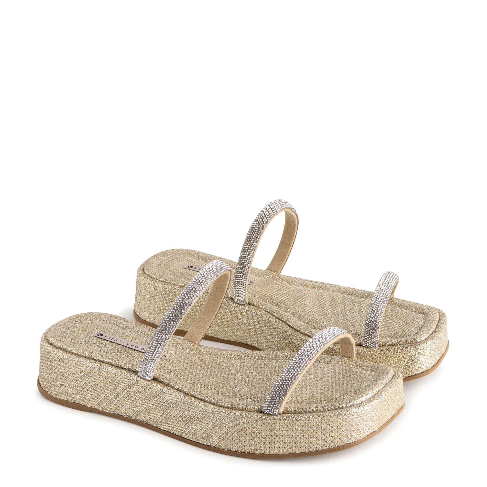 Tamanco Ouro Light Flatform com Pedras Mini Cristal 9360.36_5 Dourado