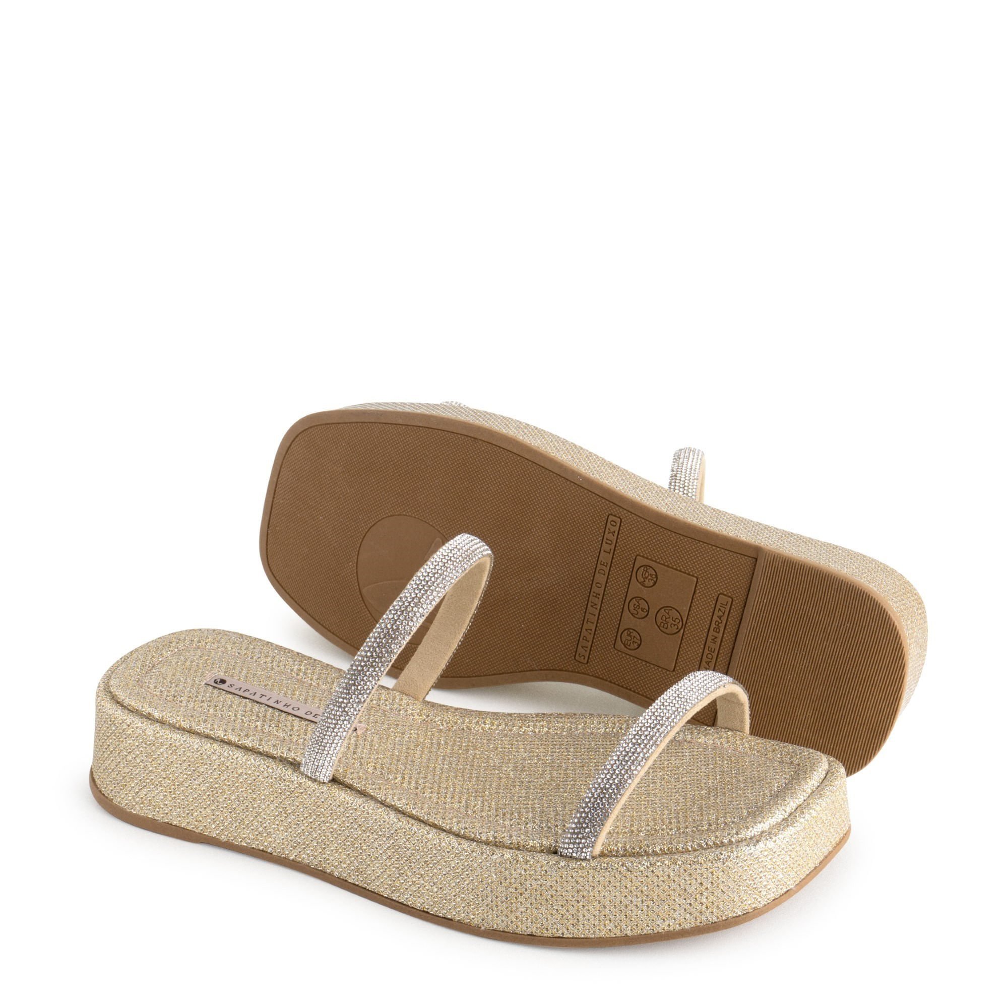 Tamanco Ouro Light Flatform com Pedras Mini Cristal 9360.36_5 Dourado