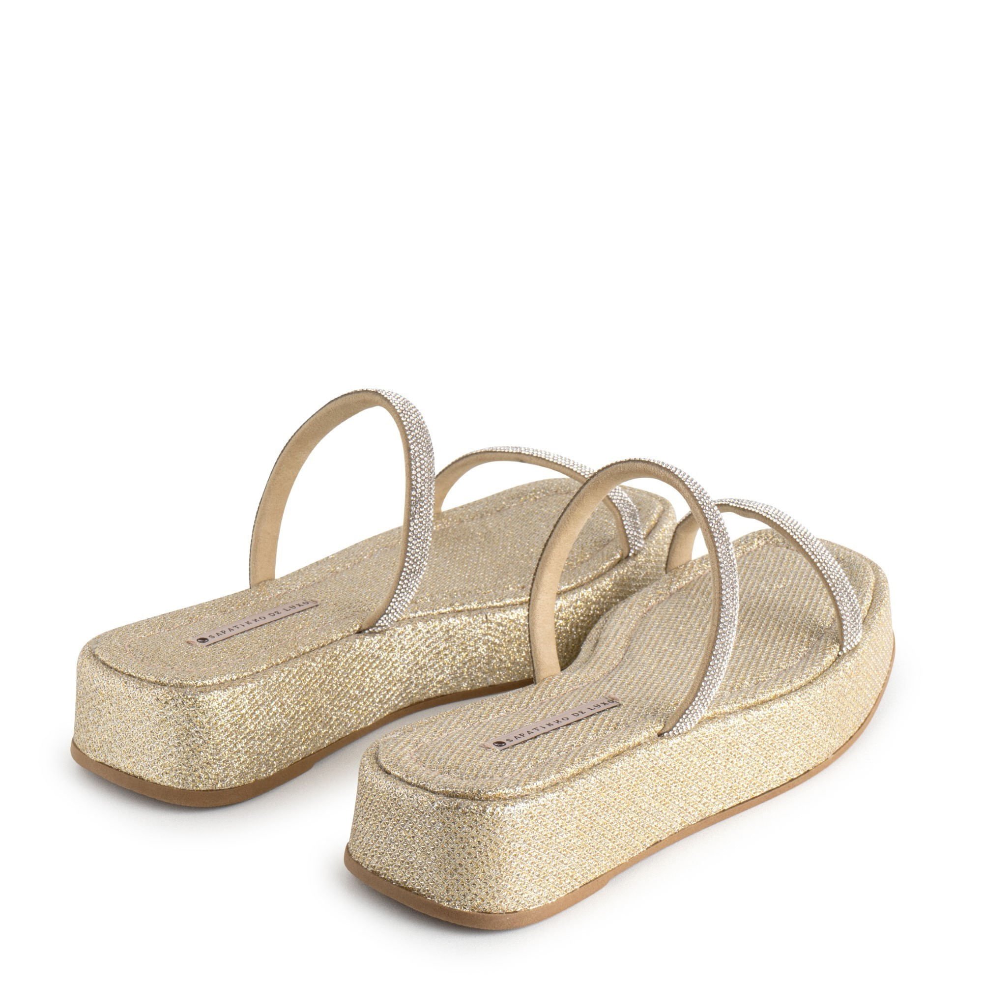 Tamanco Ouro Light Flatform com Pedras Mini Cristal 9360.36_5 Dourado