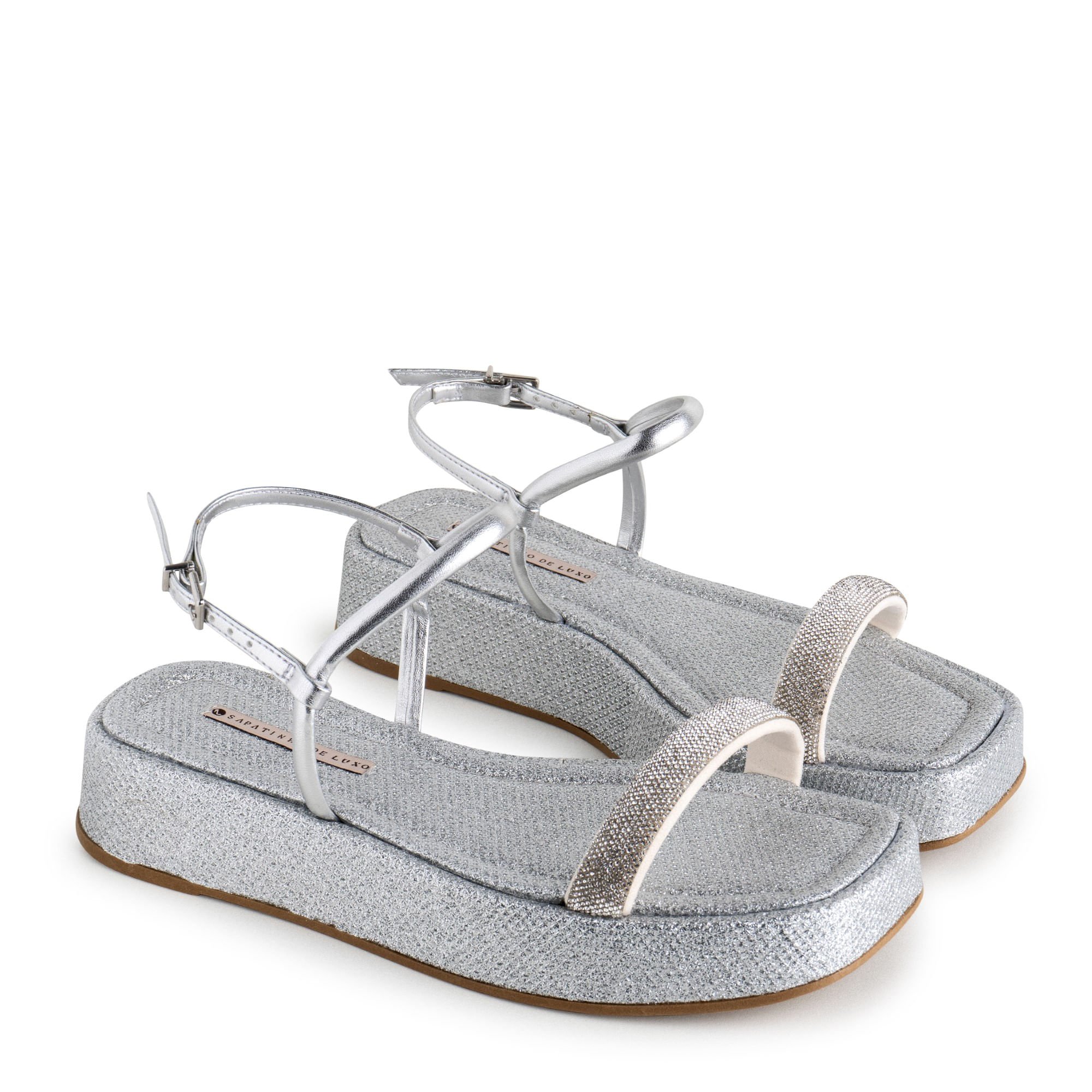 Sandália Prata Flatform com Pedras Mini Cristal e Fivela 9360.38_4 Prata