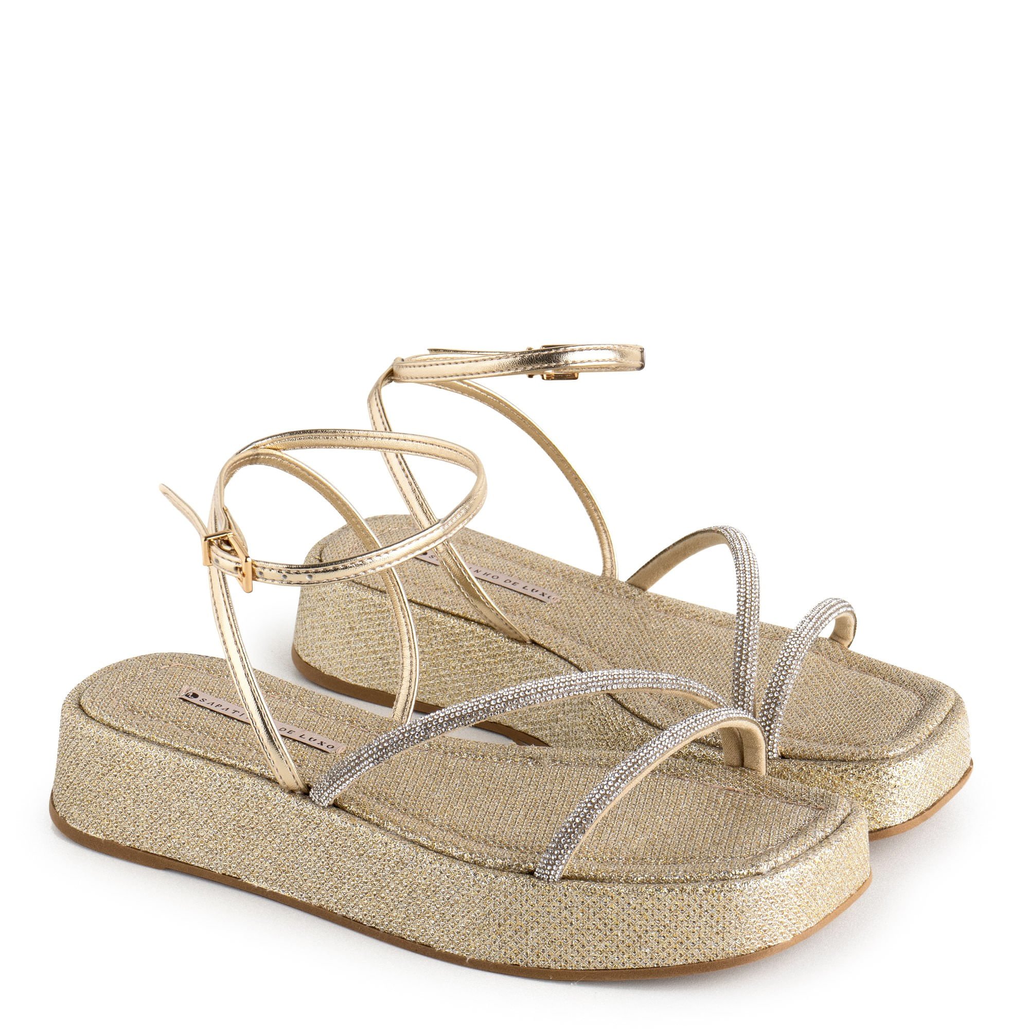 Sandália Ouro Light Flatform com Pedras Mini Cristal e Fivela 9360.37_5 ...