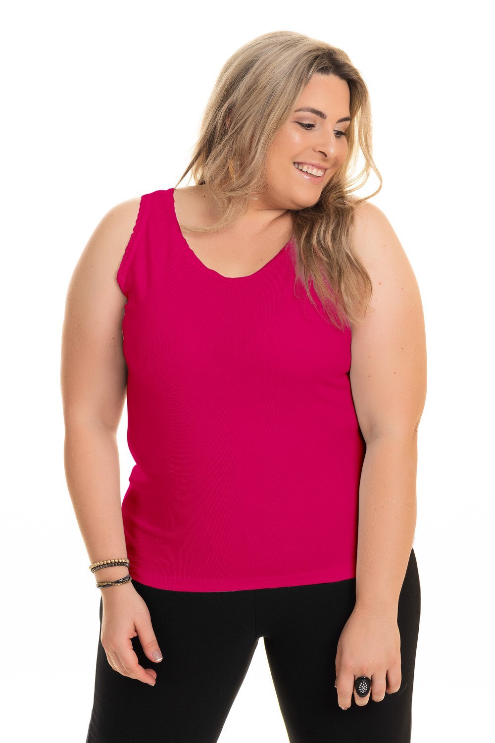 Regata Feminina Ribana Canelada Detalhe Renda - Serena Rosa