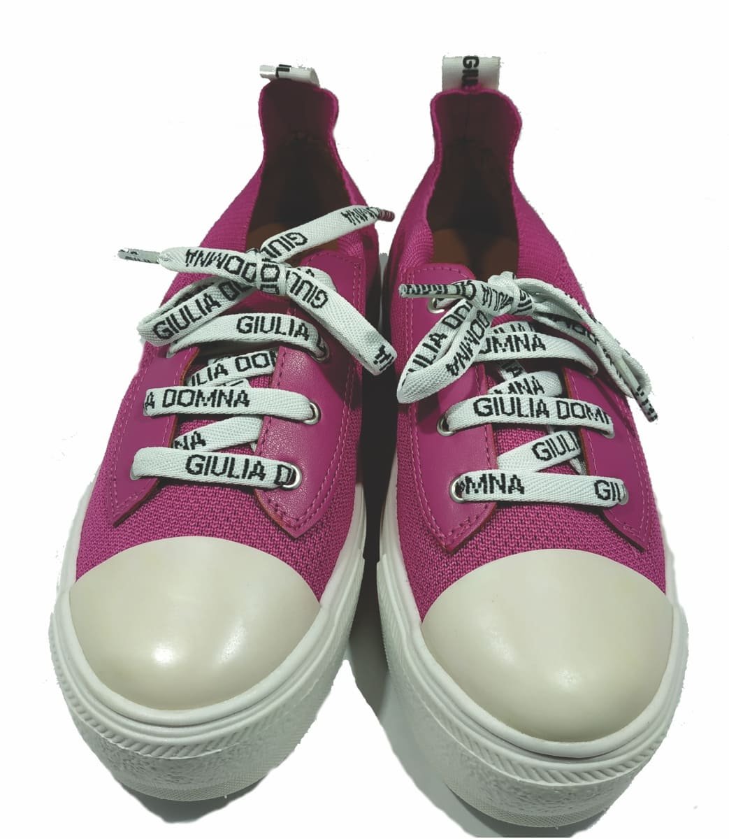 Tênis Giulia Domna Kinit Preto e Pink Cardaço Com Logo Rosa