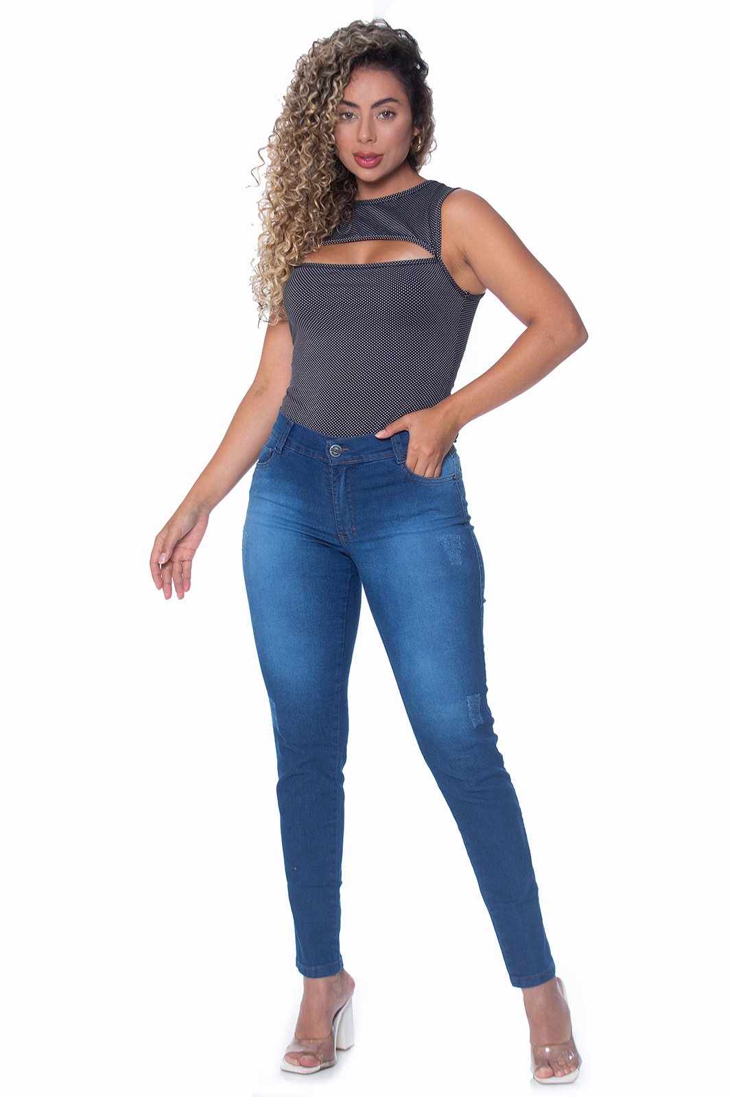 Calca Jeans Feminina Skinny Media We Happy Azul