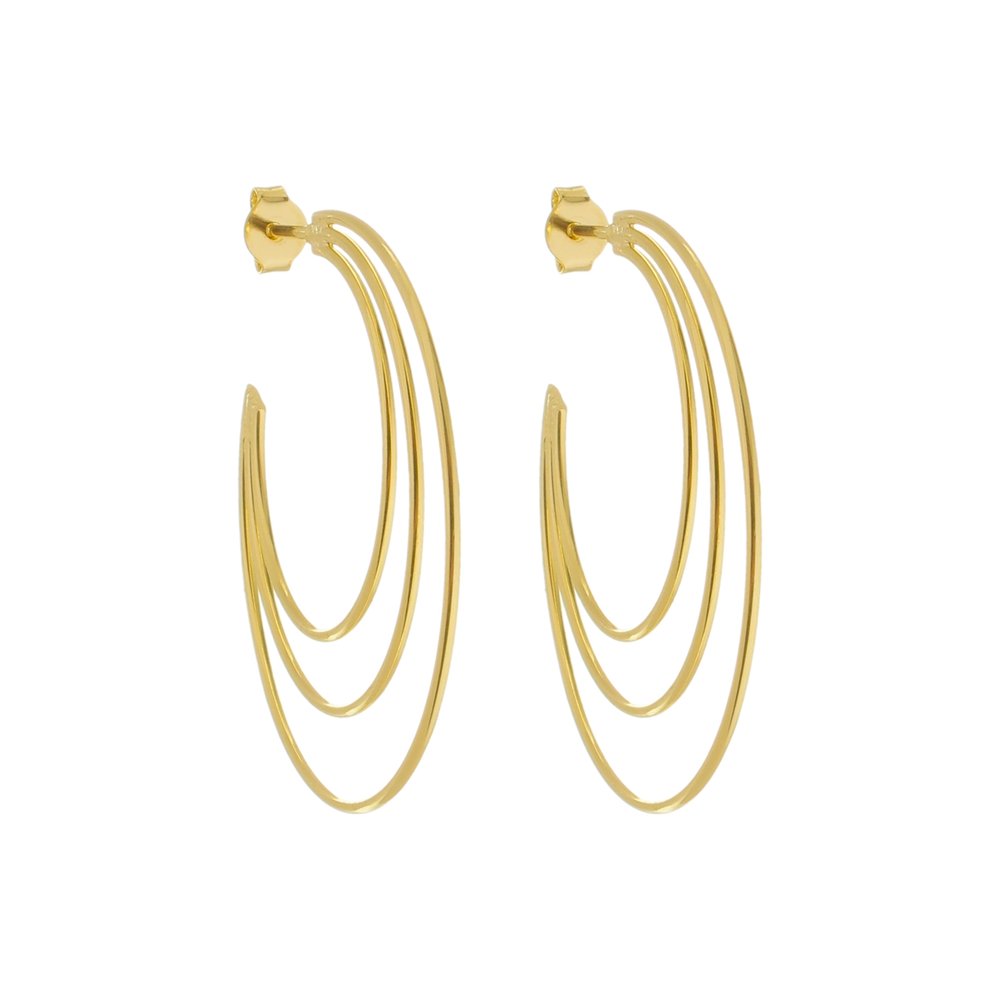 Brinco Argola Lua 3 Aros Folheado em Ouro 18K Dourado