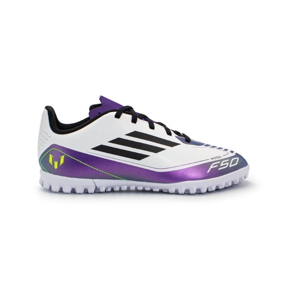 Chuteira Society Adidas F50 Club Jr Branco/Roxo