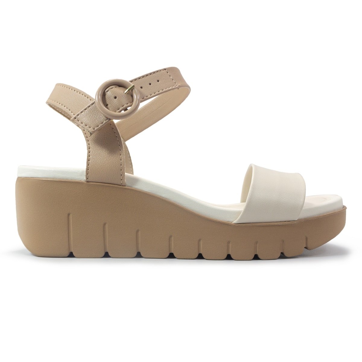 Sandália Moleca Feminina Napa Turim Salto Anabela 5536.100 Off White/Bege