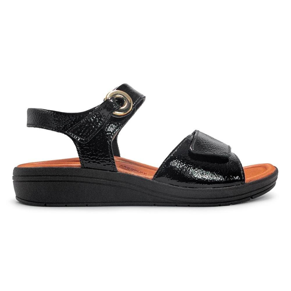 Sandália Usaflex Feminina Salto Anabela Ajuste Fecho-Flex Casual AK0508 Preto
