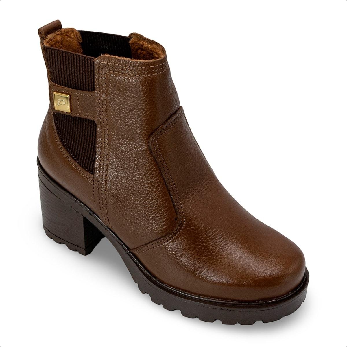 Bota Pegada Feminina Em Couro Salto Bloco Tratorado 282603 Marrom
