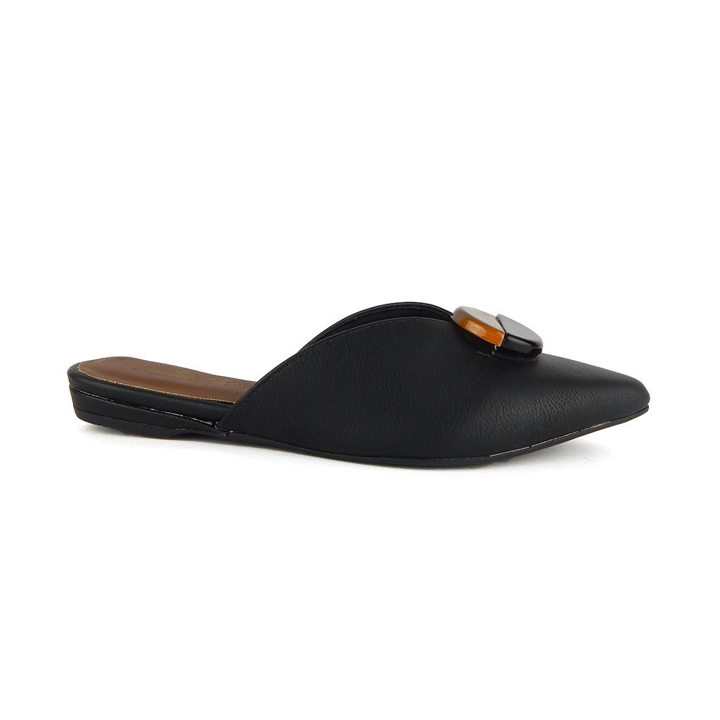 Mule Preto Com Detalhe em Madeira Preto