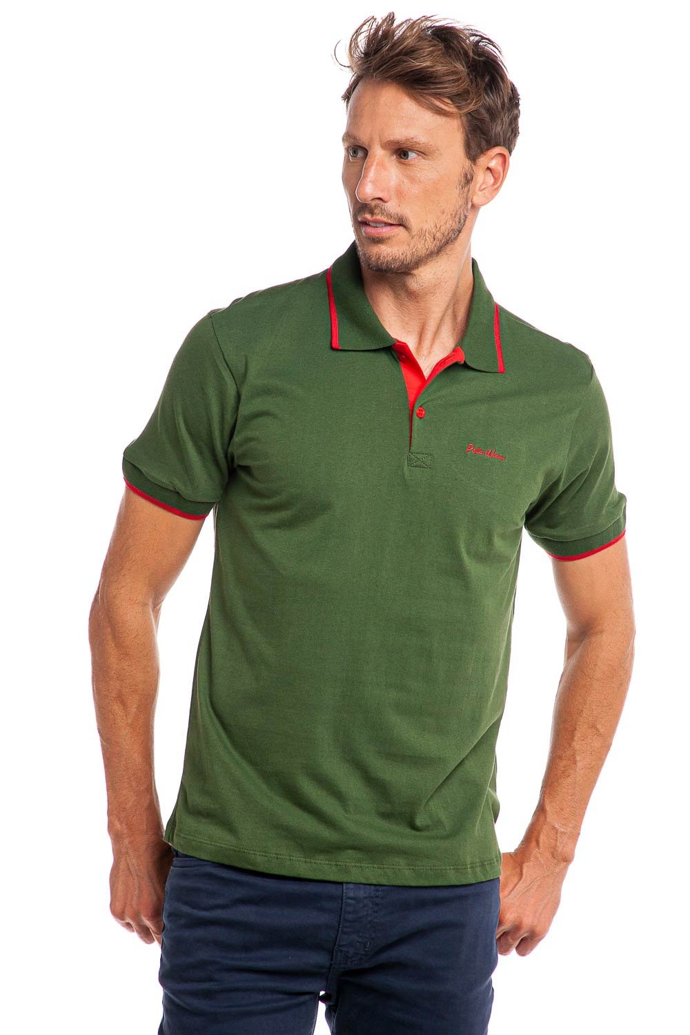 Polo Masculina Detalhe Color Polo Wear Verde Escuro Verde