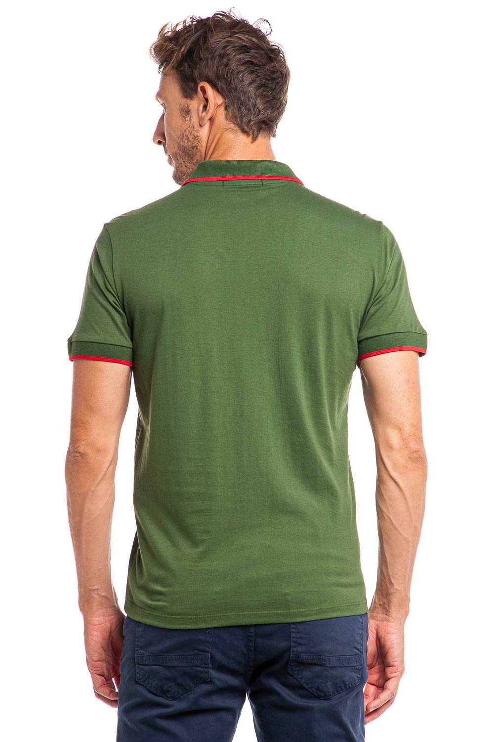 Polo Masculina Detalhe Color Polo Wear Verde Escuro Verde