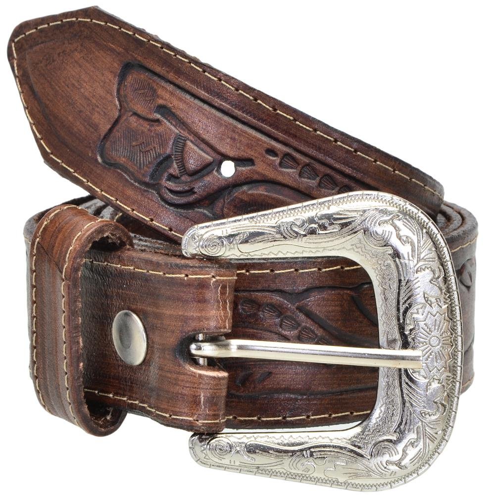 Cinto Masculino Country Couro Fivela Detalhado Resistente Marrom