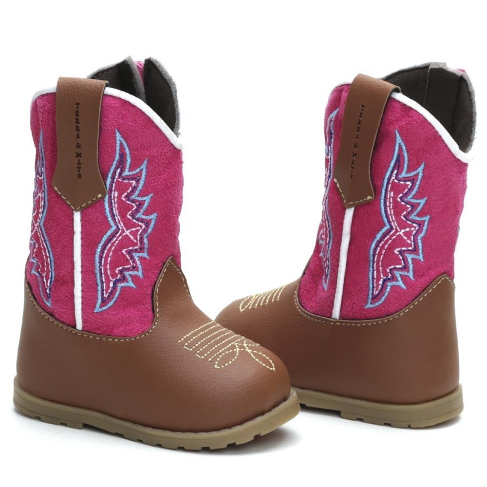 Bota Texana Menina Infantil Bordada Cano Alto Cowgirl Marrom