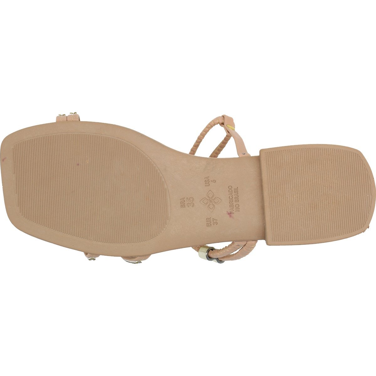 Sandália Rasteira Raquel Dias Dupla Tira Pedrarias Feminina Bege