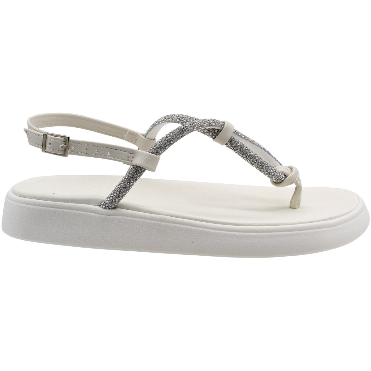 Sandália Plataforma Moleca Diamond Tira Cruzada Fivela Feminina Branco